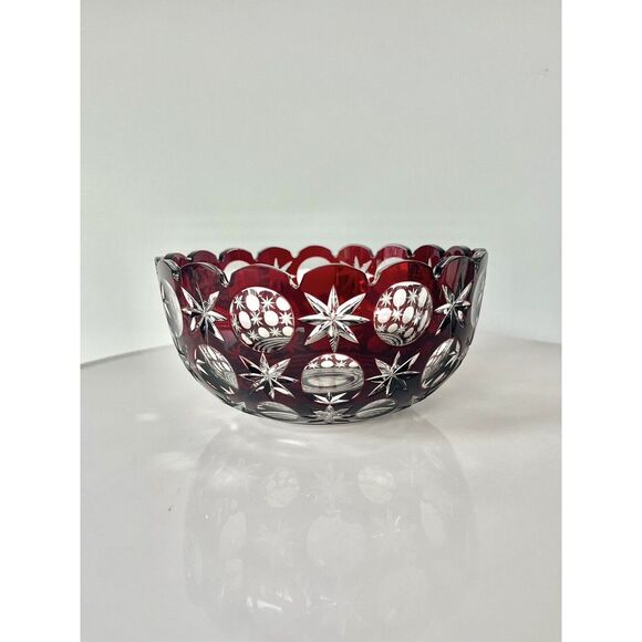 Dining | Signed Czech Bohemian Red Hand Cut To Crystal Art Glass Large ...